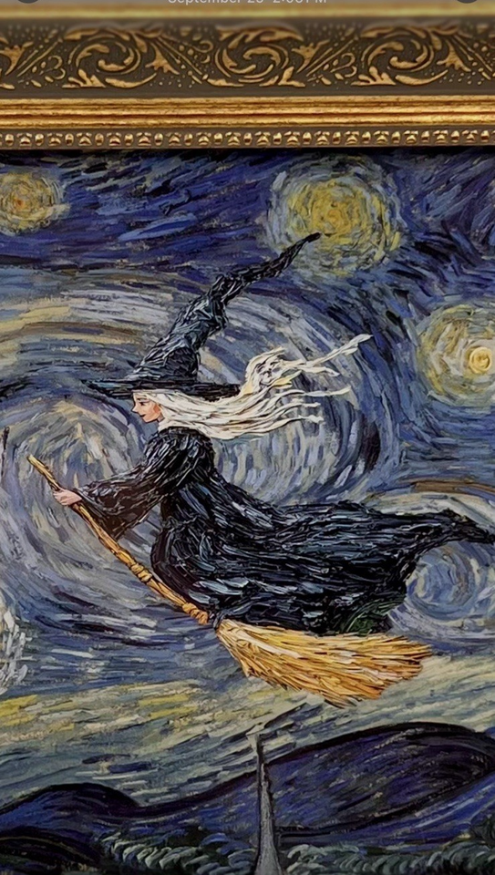 Marmont Hill Halloween Starry Night Witch On Broom Black Cat Wall Art ...