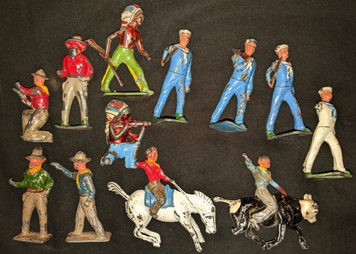 Vintage Antique Lot Of 12 Toy Lead Cowboys Soldiers And Native ...