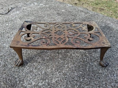 Antique Brass & Iron Fireplace Hearth , Pot Trivet Bird Claw Feet ...