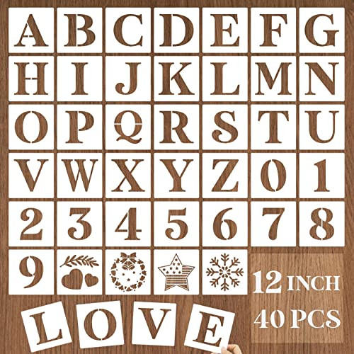 12 Inch Letter Stencils and Numbers, 40 Pcs Alphabet Drawing Templates ...