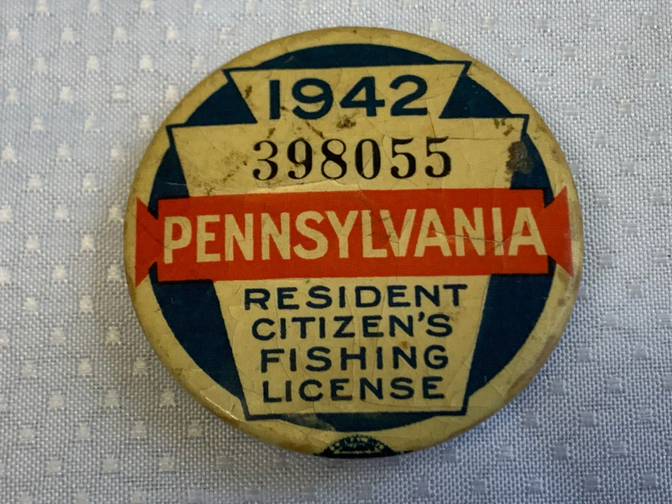Vtg 1942 / 1951 Pennsylvania Resident Citizen's Fishing License Buttons ...