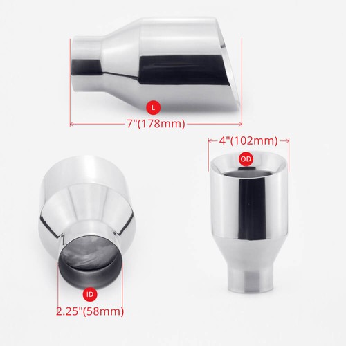 Pair 2.25" Inlet 4" Outlet Round Exhaust Tips Angle Cut 304 Stainless ...