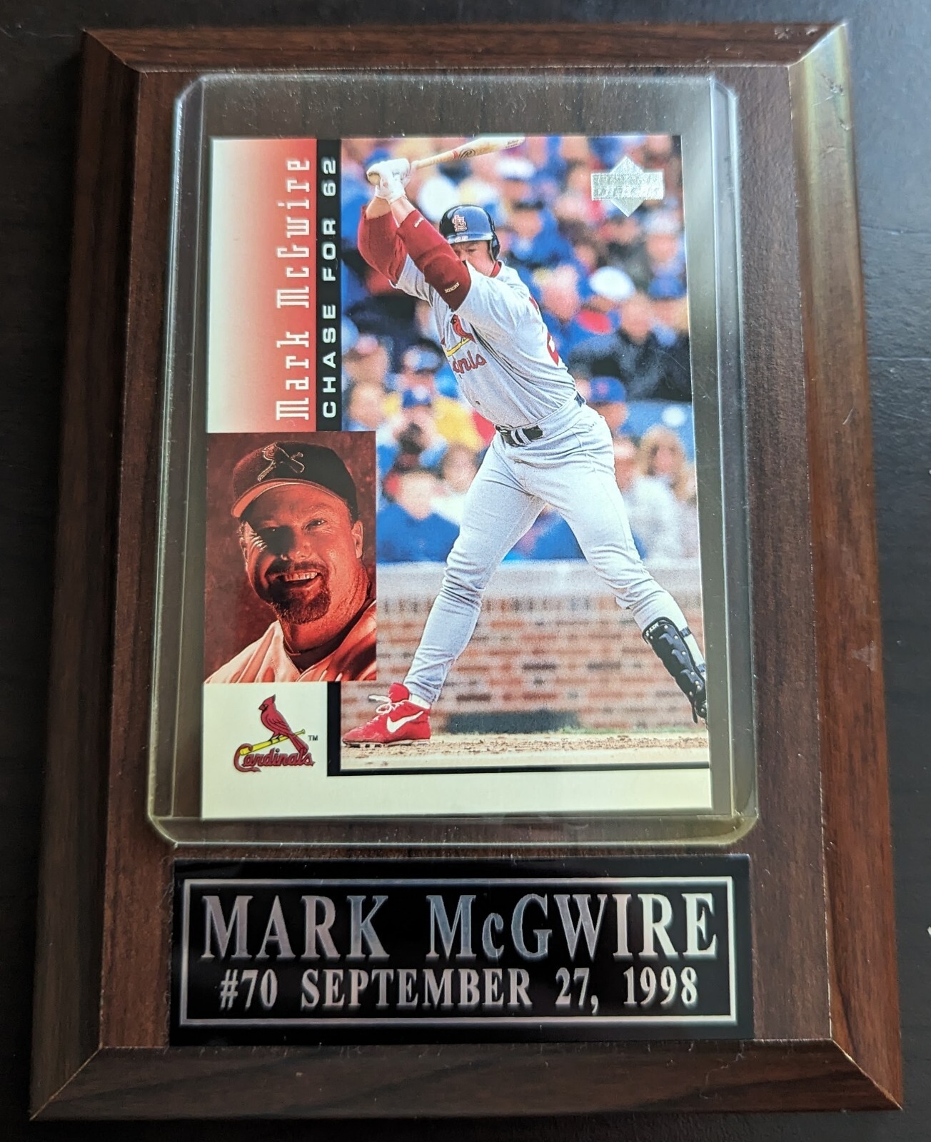 Mark McGwire Home Run #70 Wood Plaque - 1998 - Upper Deck - Chase for ...