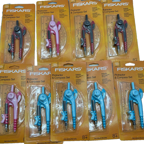 Lot of 9 Fiskars Protractor Compass Set School Math Geometry Drawing ...