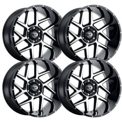 (Set-4) Vision 360 Sliver 22x12 8x6.5 -51mm Black Machined Wheels Rims ...