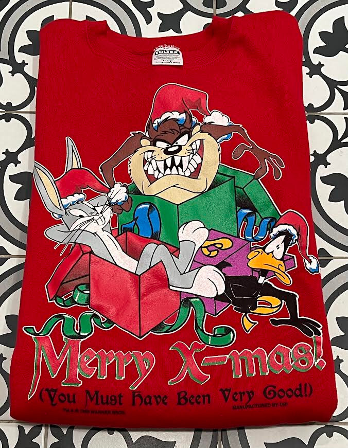 Vintage 90s Tasmanian Devil Cartoon Ugly Christmas Sw… - Gem