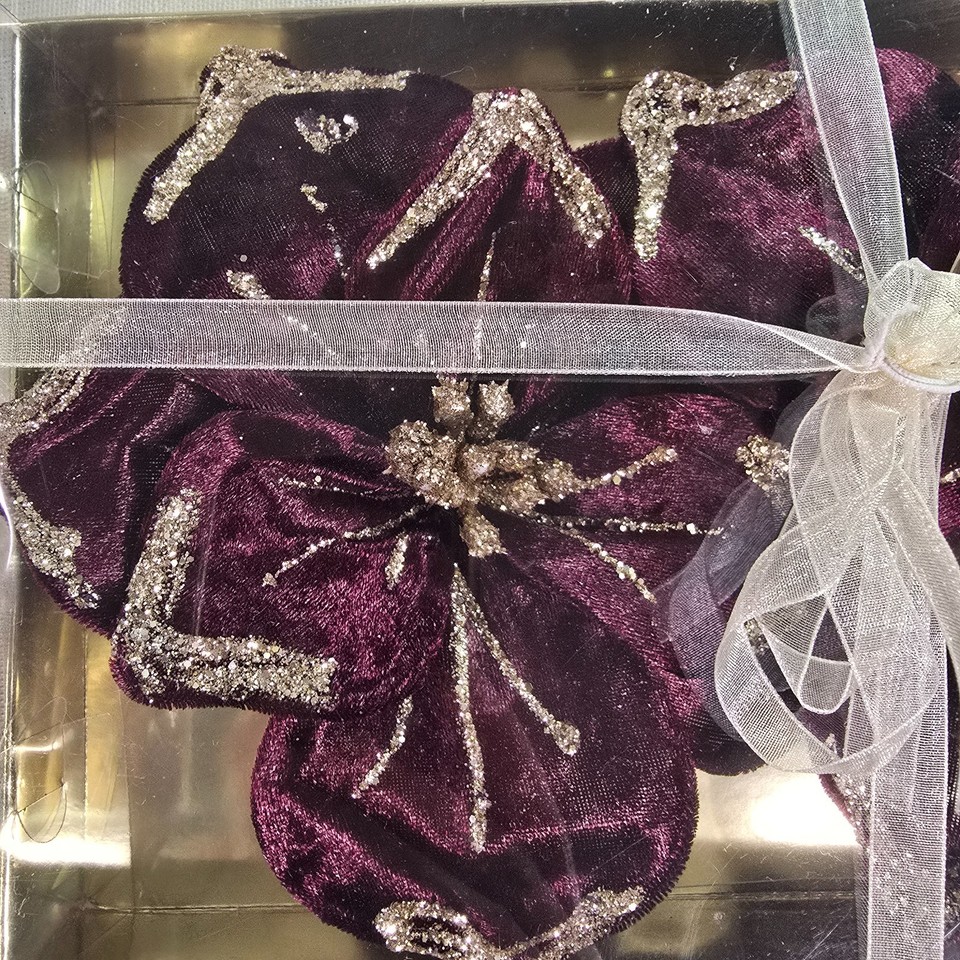 Set Of 2 Poinsettia Stem Jewel Glitter Christmas Clip-on Stem Purple ...