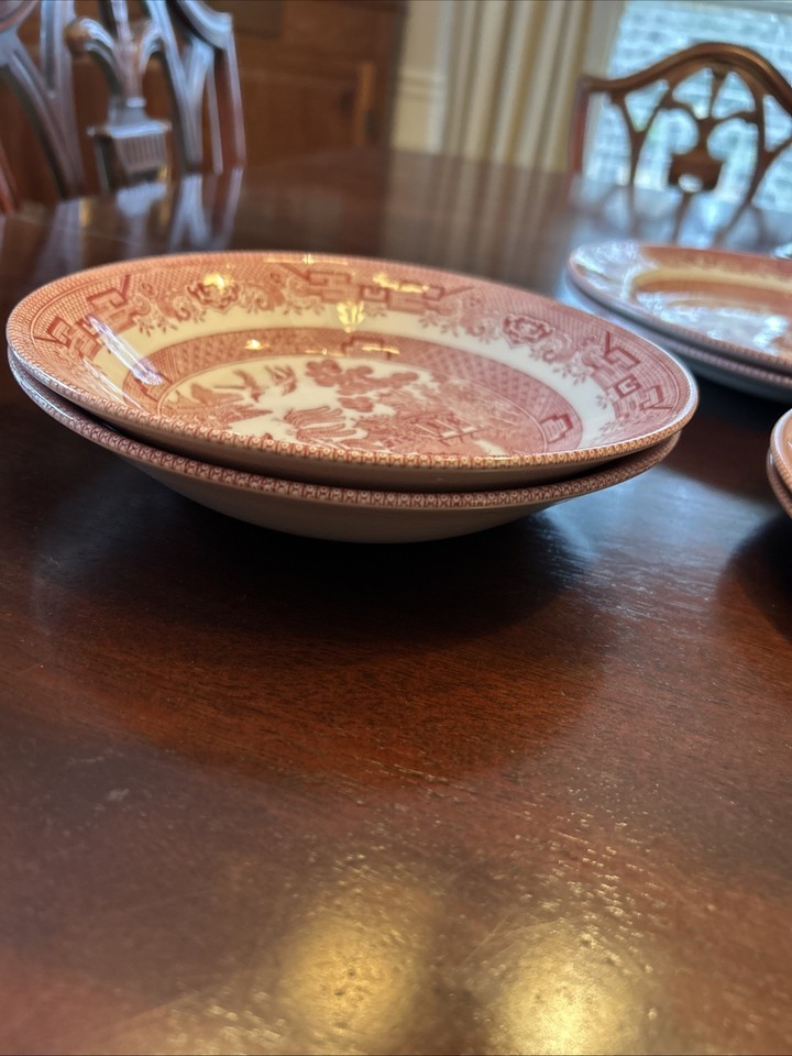 Churchill Red Rosa Willow England 11 Piece China Set | eBay
