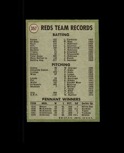 1971 Topps 357 Cincinnati Reds Team EX #D1,409537 | eBay
