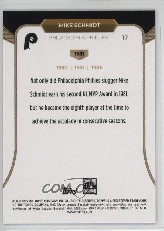 2025 Topps Welcome to the Club: 3x MVP Pink Foil /125 Mike Schmidt #17 ...