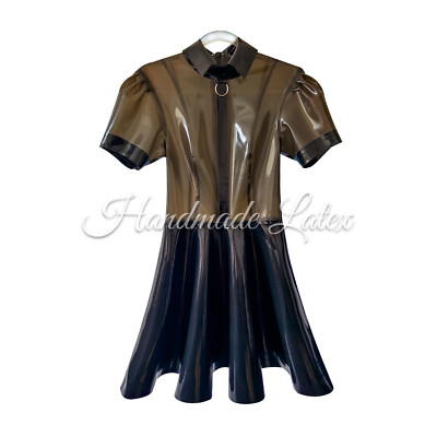 Black Splicing Translucent Black Latex Dress Pleated Rubber Skirt Club ...