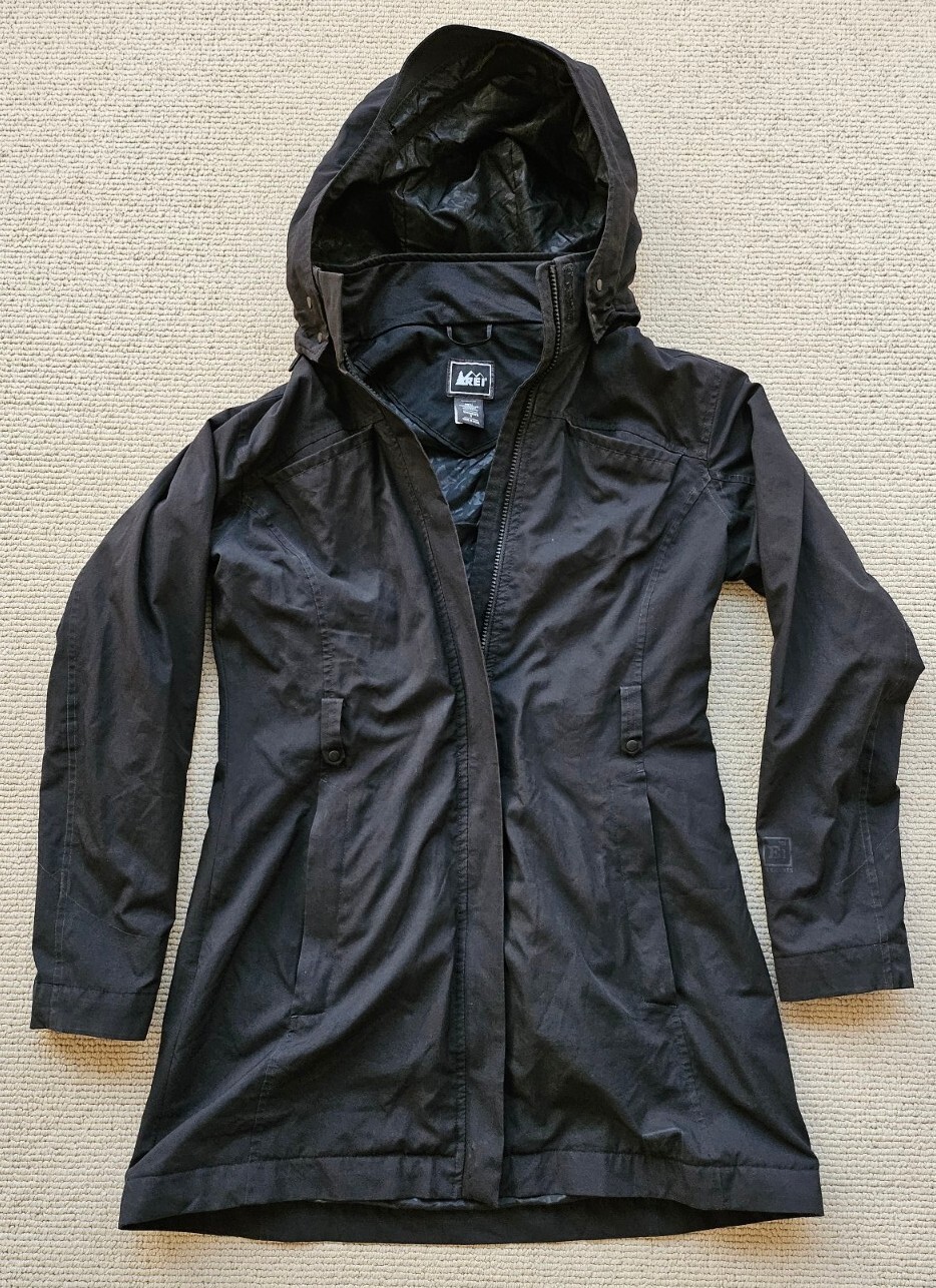 REI E1 Elements Womens Jacket Small Removable Hood Flaired Waste Extra Long | eBay
