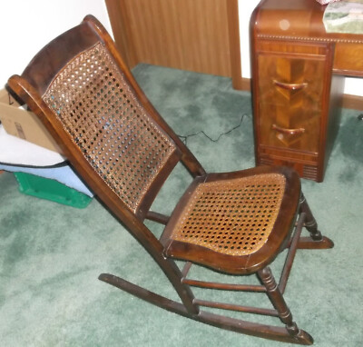 Antique Cane Seat/Back Rocker - Reclined - Large Child or Small Adult ...
