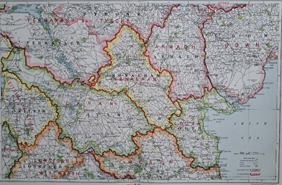 1922 large map of Down, Armagh, Louth, Cavan, Monaghan in Ireland, 101 ...