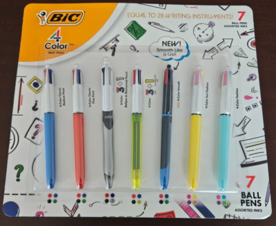 7 Bic 4 Color Ball Pen & Pencil Fun Colorful Assorted Inks Mostly Made ...