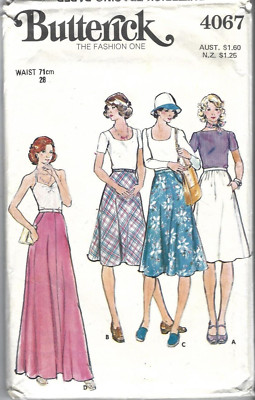 Butterick Pattern 4067, Vintage Skirt in 4 Styles, Size Waist 71 cm ...