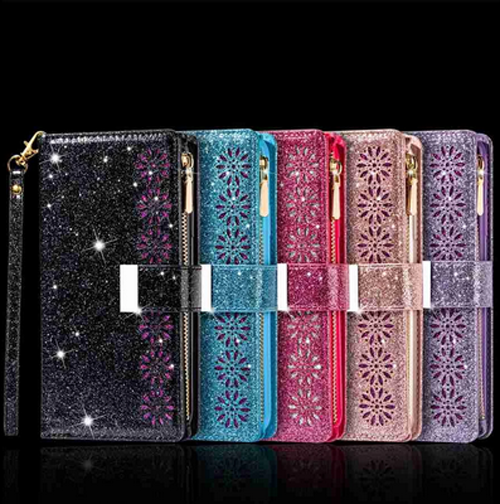 Leather Glitter Cards Stand Bling Wallet Case Magnetic Phone Cover with ...