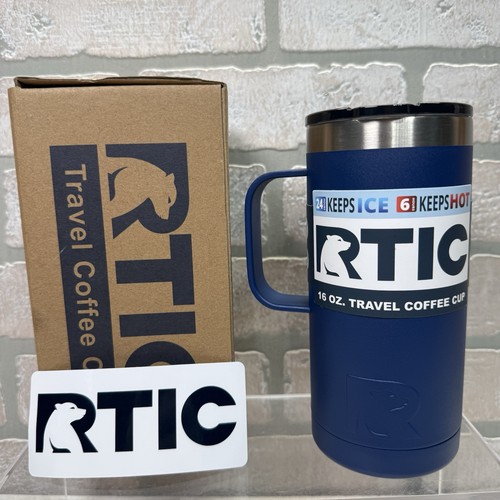 RTIC Travel Coffee Cup Mug with Handle 16 Oz Freedom Blue Hot Or Cold ...