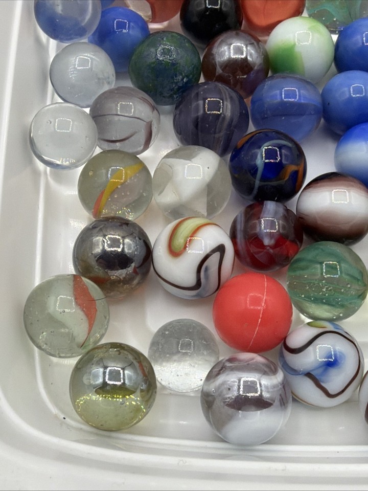 Lot 86 Vintage Shiny Speckle Marbles Swirl Clear Mixed Big & Small ...