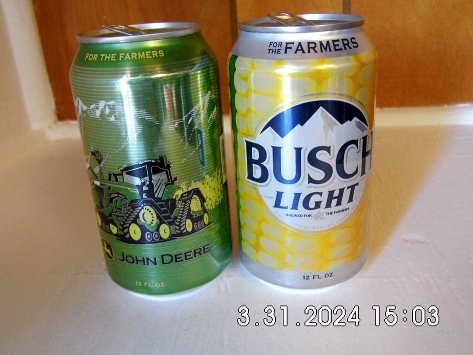 Busch Light For The Farmers Beer Cans Top Opened John Deere & Corn Can ...