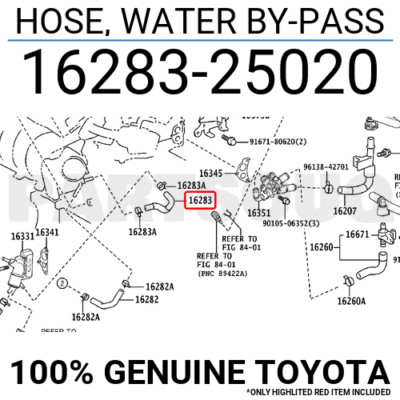1628325020 Genuine Toyota HOSE, WATER BY-PASS 16283-25020 | eBay