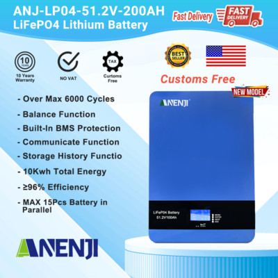 5KWh-100Ah/10KWh-200Ah 51.2V LiFePO4 Battery BMS Deep Cycle Li-Ion ...