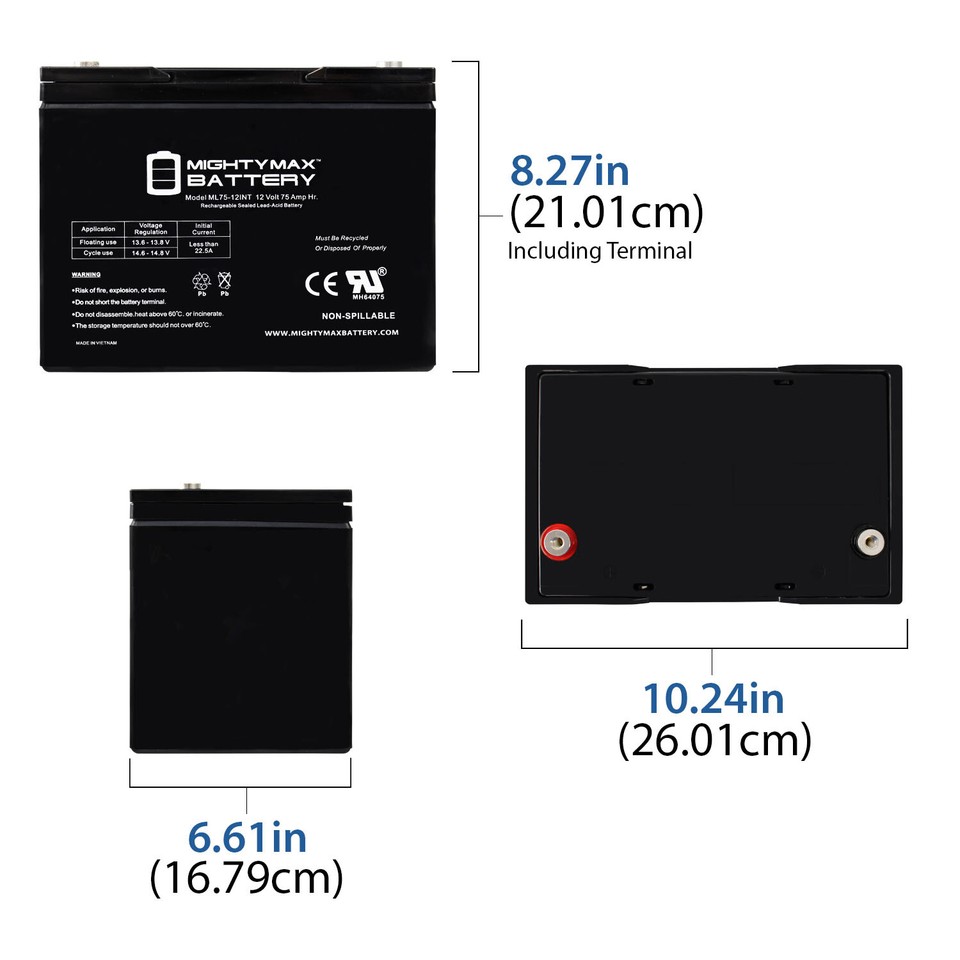 Mighty Max 12V 75Ah Internal Thread Replacement Battery for MK M24 SLD ...