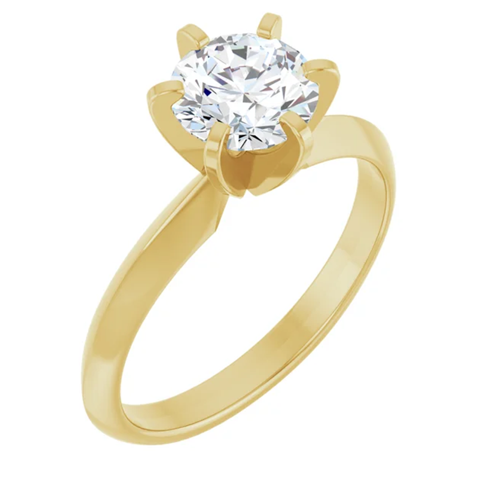 Solitaire Ring Mounting 6 Prong for Round Gemstones in Solid 14K Yellow ...