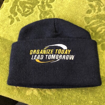 Vintage Teamsters Cap Knit Beanie Hat Blue Yellow Made in USA Organize ...