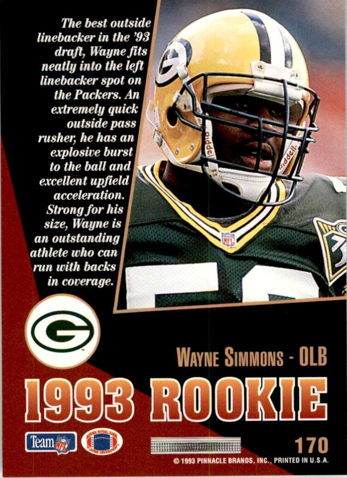 1993 SCORE SELECT WAYNE SIMMONS ROOKIE GREEN BAY PACKERS #170 | eBay