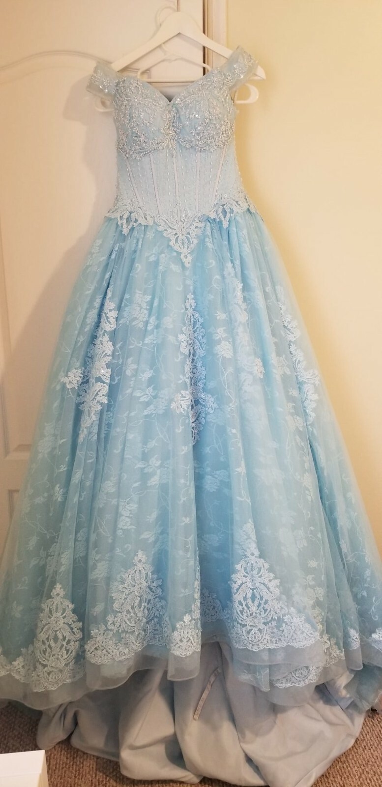 light blue petite size princess style flower embroide… - Gem