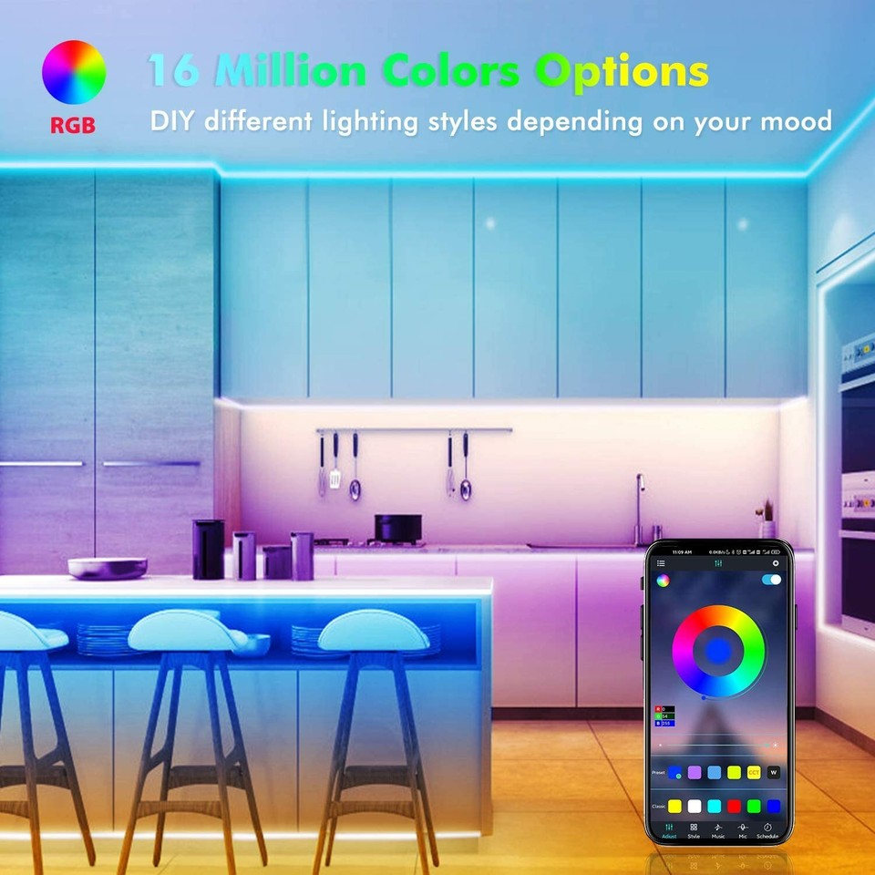 LED Strip Lights 100ft 50ft Bluetooth White RGB Color Changing Room ...