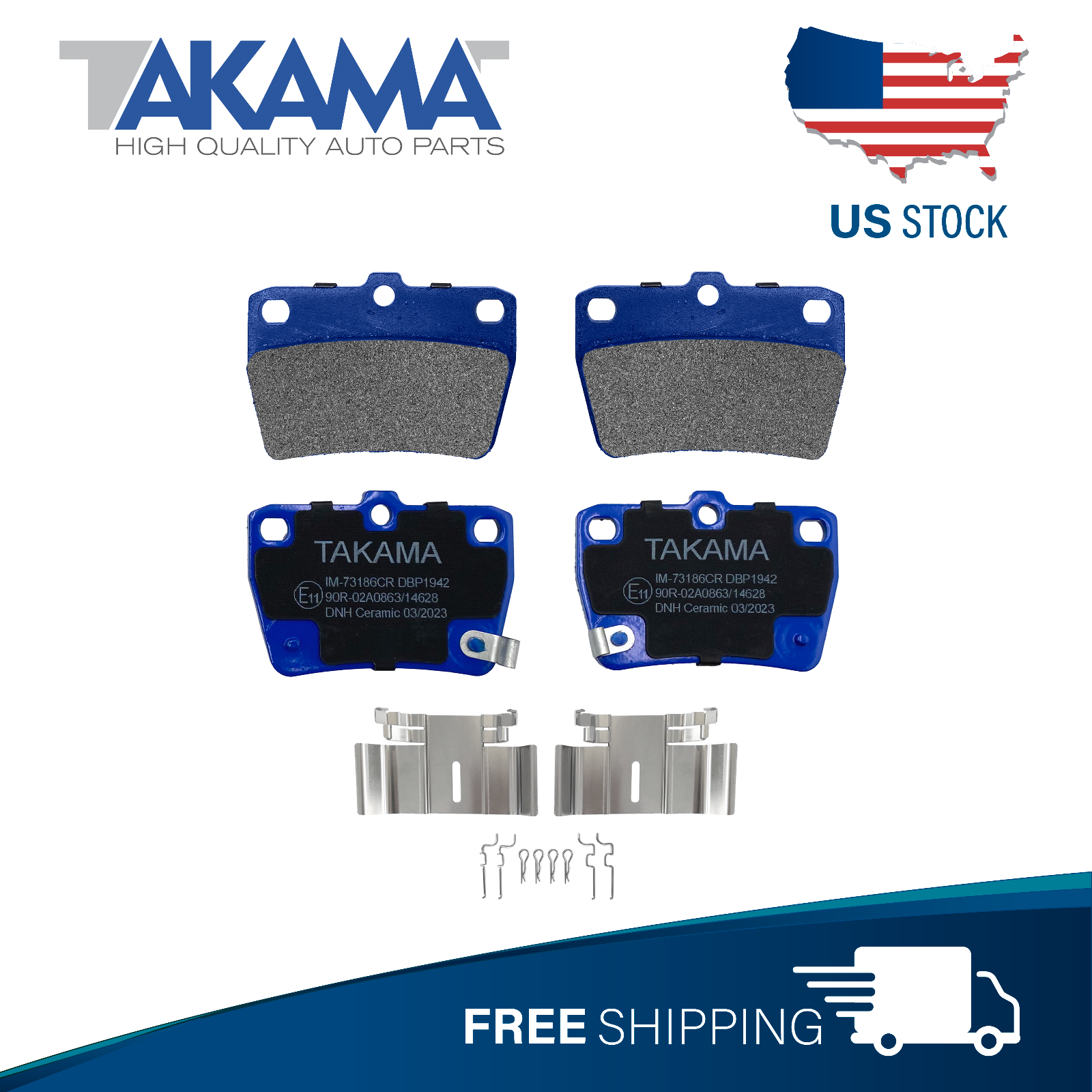 Rear Ceramic Brake Pad Set W/hardware kit clips for 2004-2005 TOYOTA ...