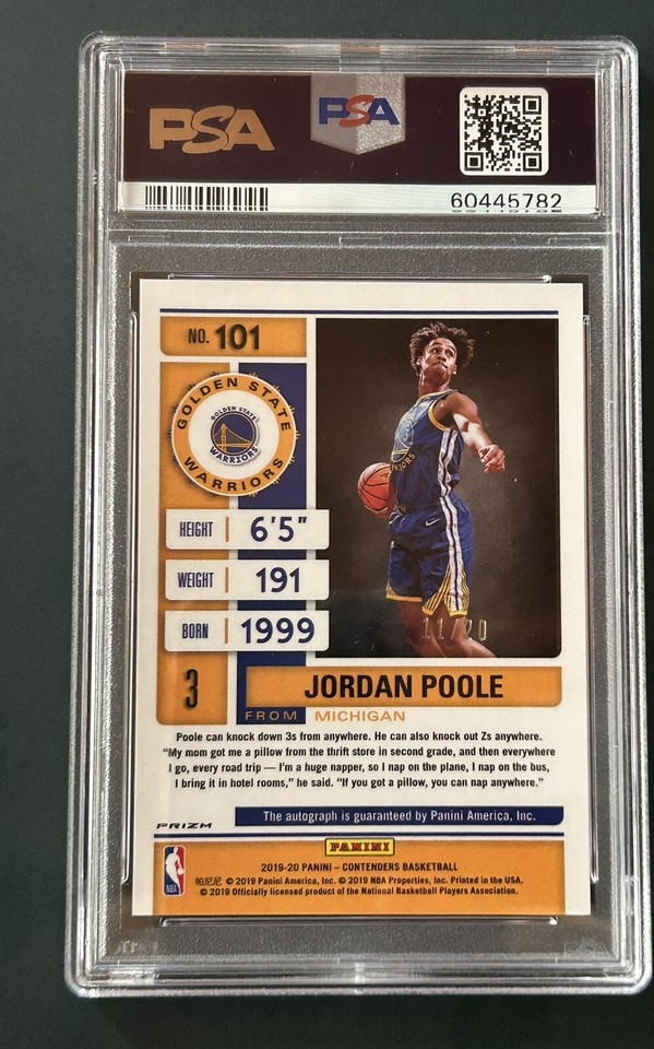 2019-20 Contenders Jordan Poole Rookie Auto Blue Shimmer Sealed RC #/20 ...