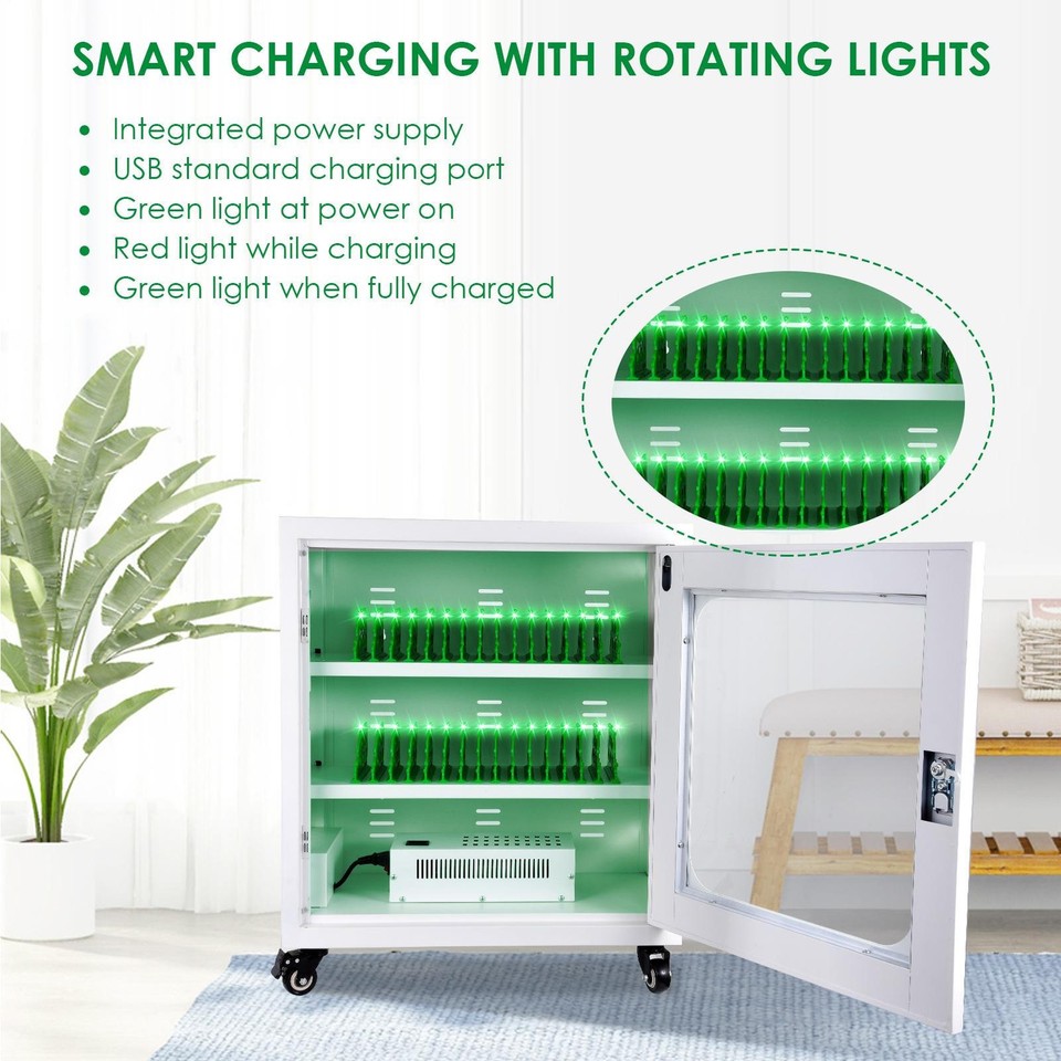 30-Port Mobile Phone Charging Cabinet, USB Charging Cart Locker W ...