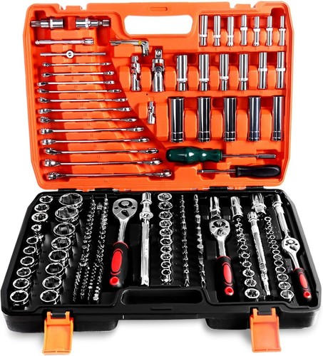 216-Piece Tool Set - Mechanics Tool Kit with 1/4" & 3/8" Drive Sockets ...