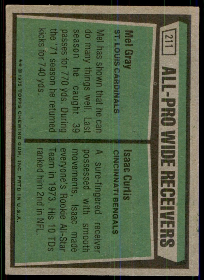 1975 Topps Mel Gray/Isaac Curtis. . St. Louis Cardinals/Cincinnati ...