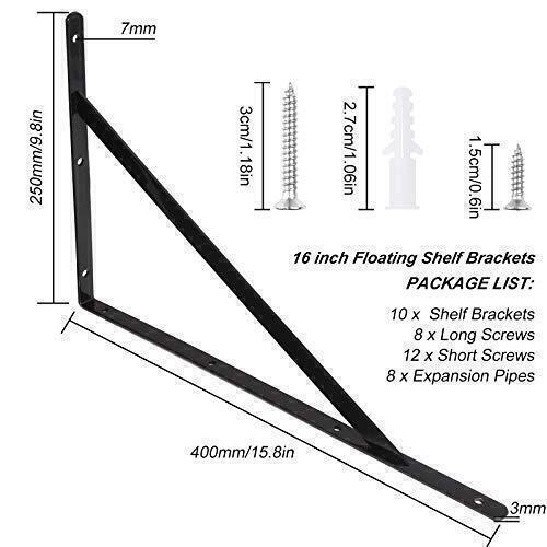10 Pack 16 Inch Shelf Brackets Heavy Duty Right Angle Bracket Triangle ...