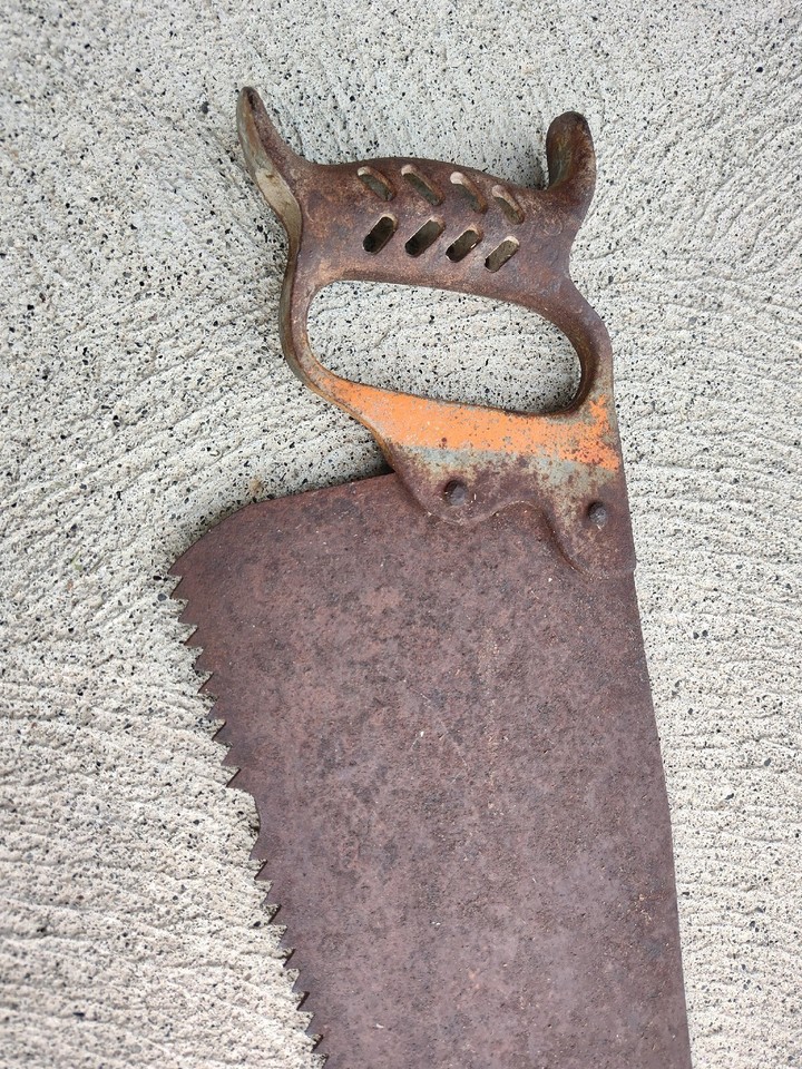RARE Vintage Cast Iron Handle Hand Saw Ice Block Cutting Saw 30” Angled ...