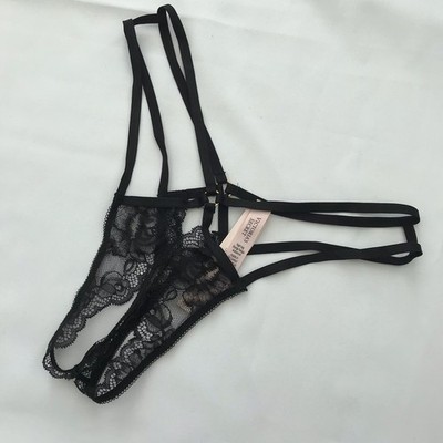 Victoria’s Secret Very Sexy Black Lace Open High Leg Thong Panties ...