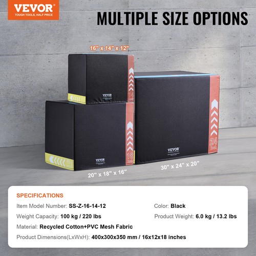 VEVOR 16/14/12 Inch 3 in 1 Plyometric Jump Box Fitness Exercise Plyo ...