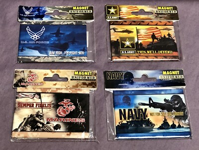 Lot Of (4) U.S. Military Magnets Army Navy Air Force Marines NIP Made ...