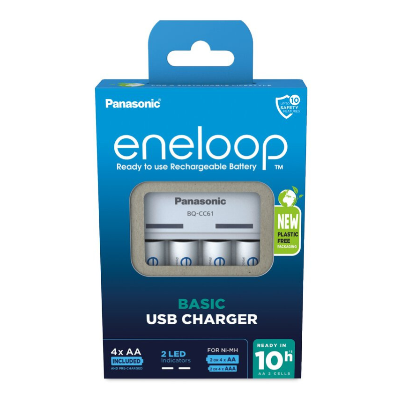 Panasonic Eneloop BQ-CC61 Basic USB charger Rechargeable + 4 AA NiMh ...