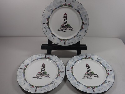 Set of 3 Totally Today Coastal Lighthouse 10.5" Dinner Plates Nautical ...