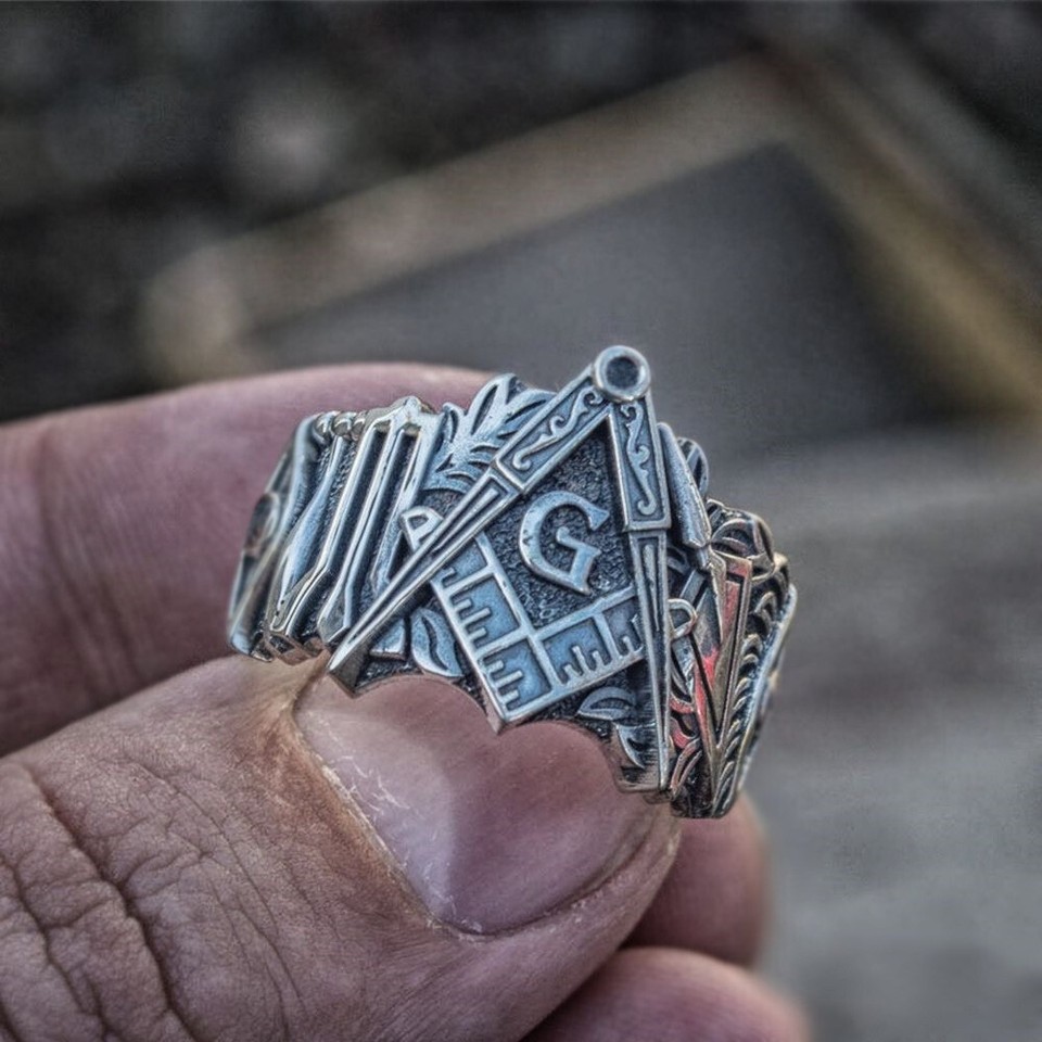 Retro Runes Masonic Ring Men's Vintage Stainless Free Mason Rings Punk ...