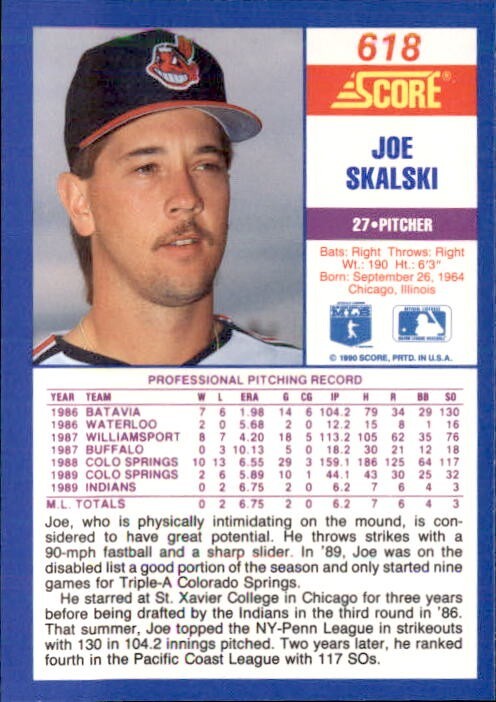Joe Skalski 1990 Score Error Rookie Card #618 | eBay