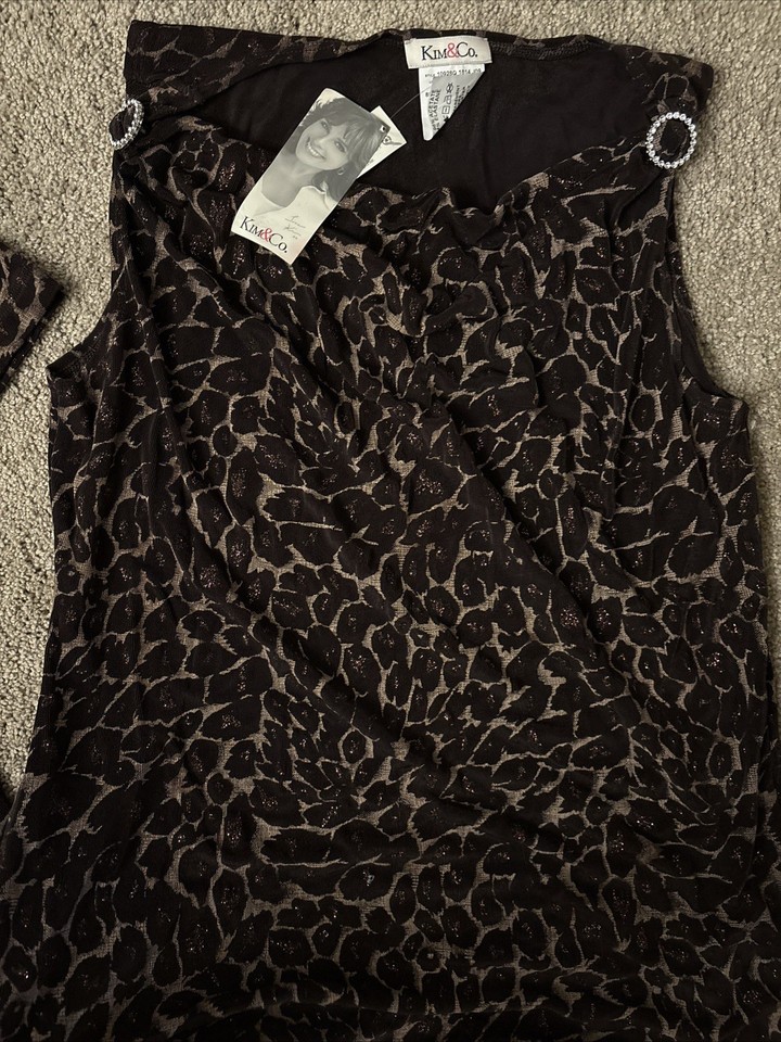 Kim & Co Kim and co QVC Womens 3 piece set co ord top Skirt Xl Leopard ...