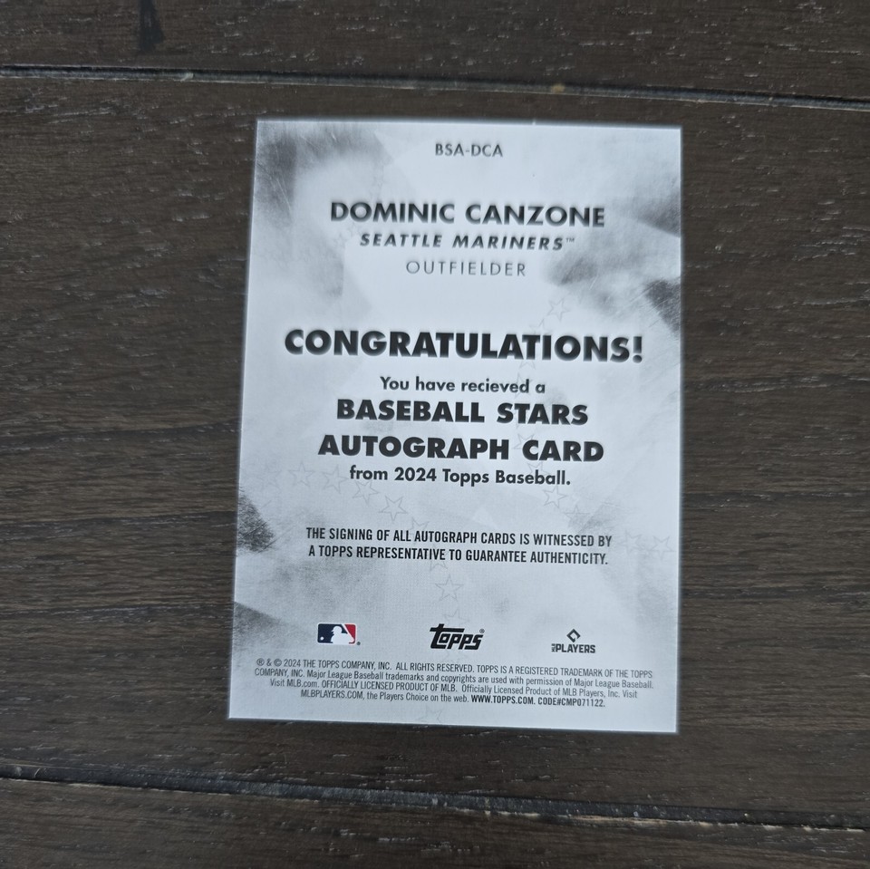 2024 Topps Series 2 Dominic Canzone BSA-DCA ROOKIE Baseball Stars ...