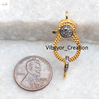Diamond Lobster Clasp Lock 925 Sterling Silver Gold Plated Finding ...