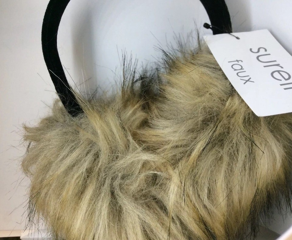 Surell Fax Fur Earmuffs Fawn Colored With Black Tips With Faux Velvet ...